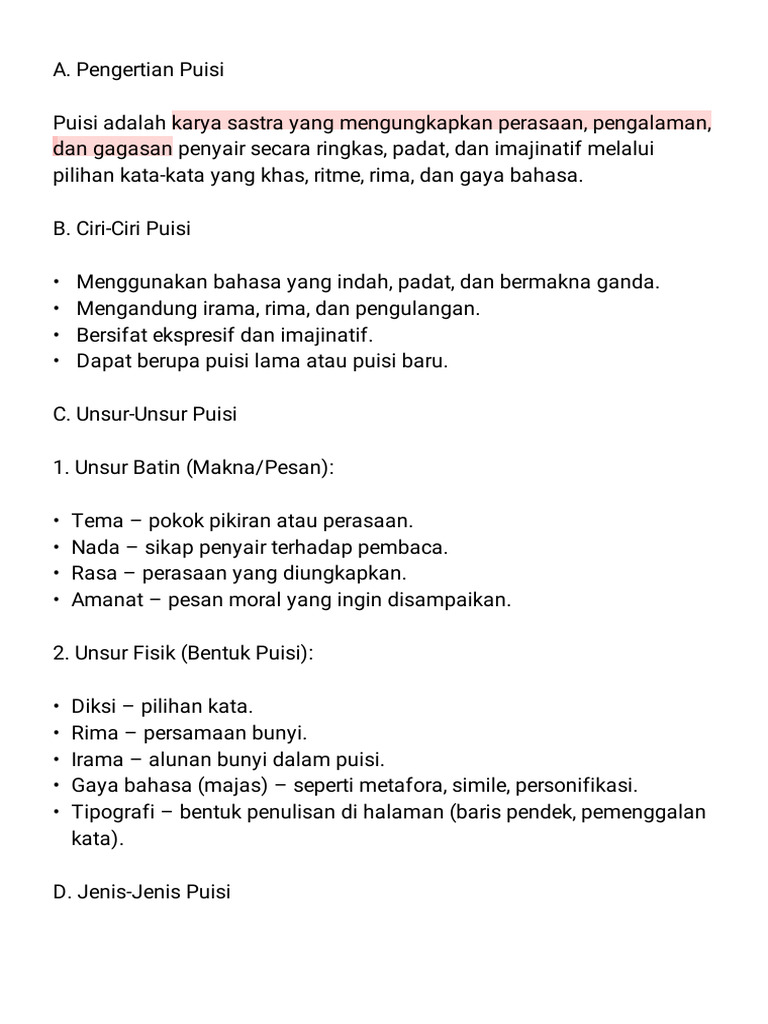 Bahasa Indonesia Bab 5 Membaca Dan Menulis Puisi | PDF