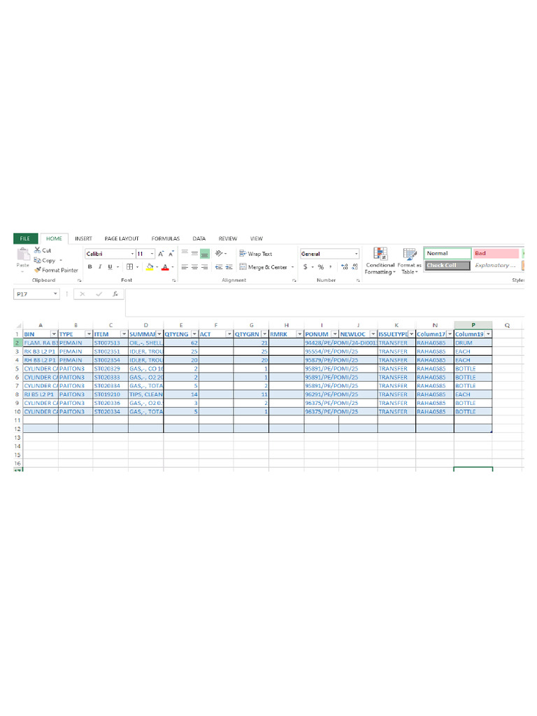 Contoh List Excel Binning | PDF