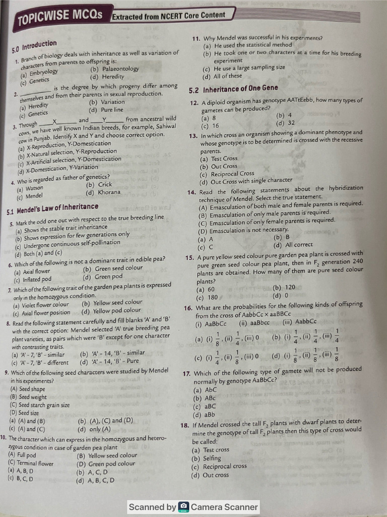 Principles of Inheritance MCQ NEET | PDF
