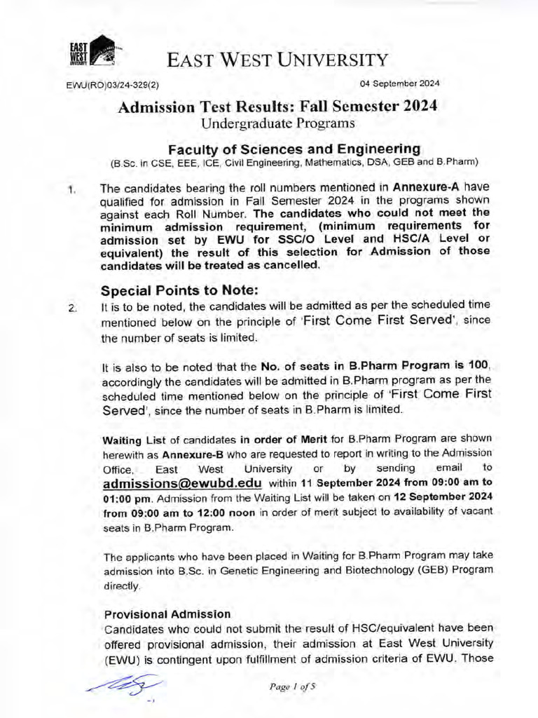 Admission Test Results - (CSE, EEE, ICE, Civil, Math, Data Science, GEB ...