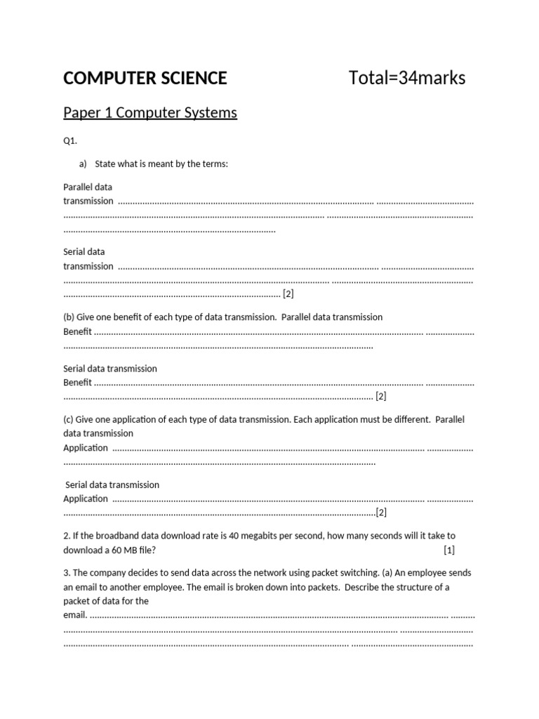 Computer Science Worksheet 2,4 | PDF | Byte | Bit
