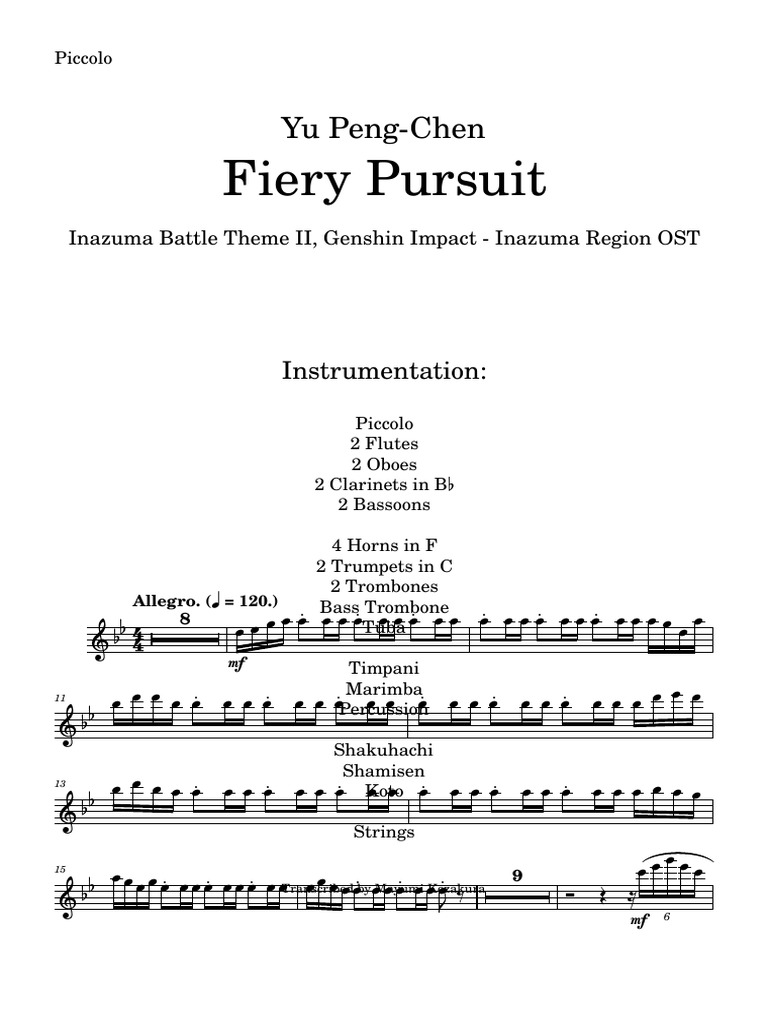 Fiery Pursuit Inazuma Battle BGM II Genshin Impact Piccolo | PDF ...