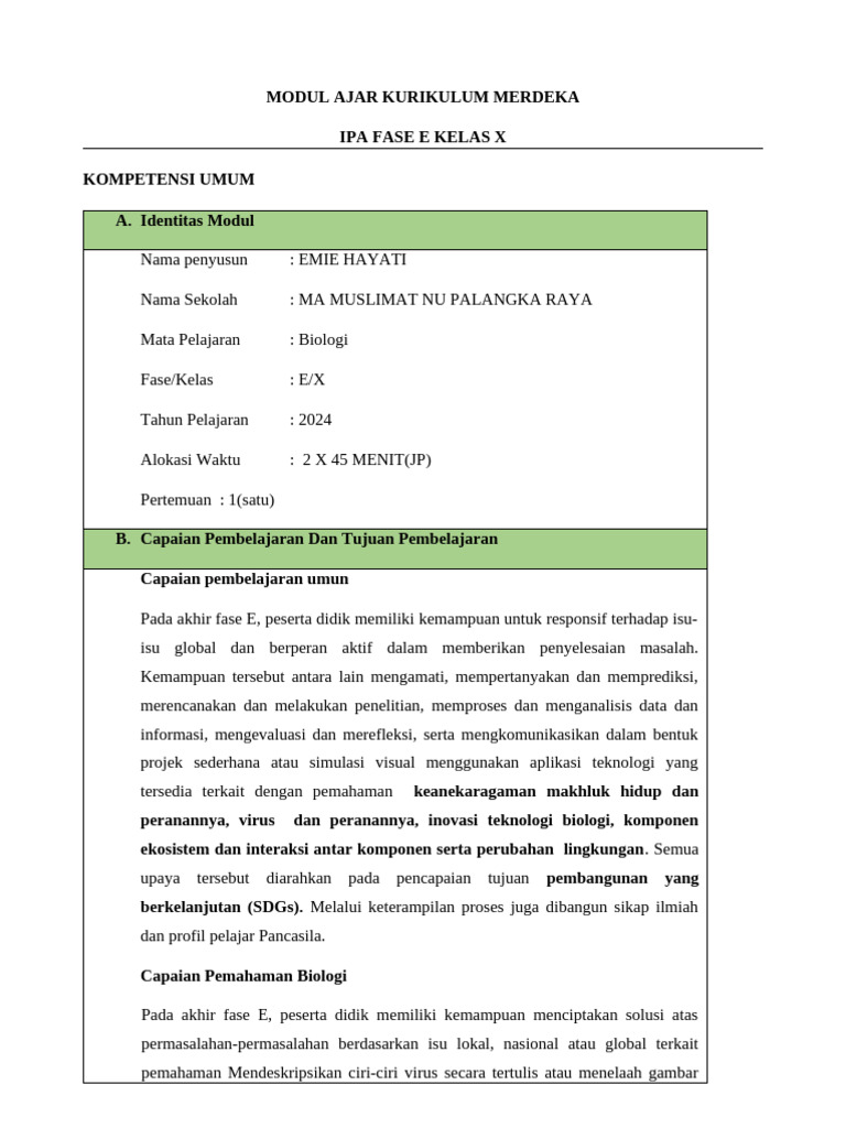 MODUL AJAR Klasifikasi Virus | PDF