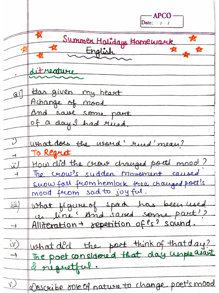 English Summer HHW by Naitik Arora | PDF