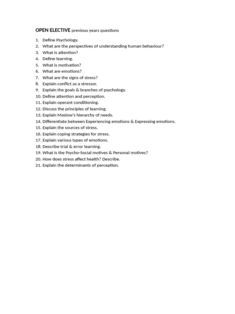 OPEN ELECTIVE Previous Years Questions | PDF
