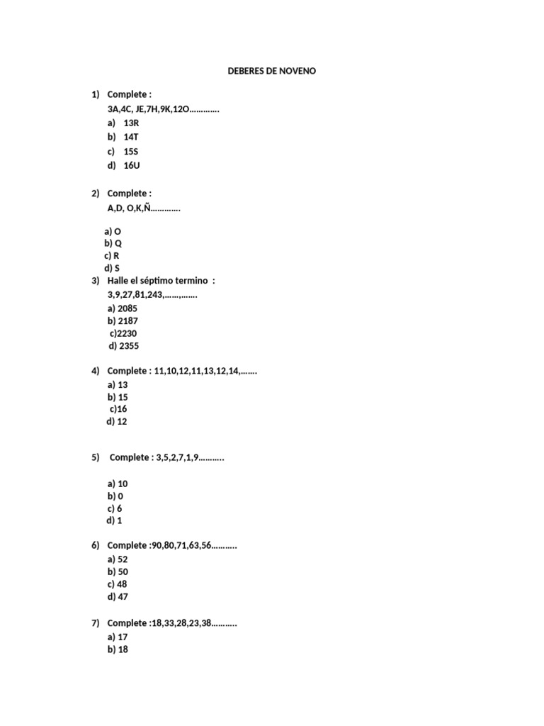 Noveno Matematica Deberes | PDF