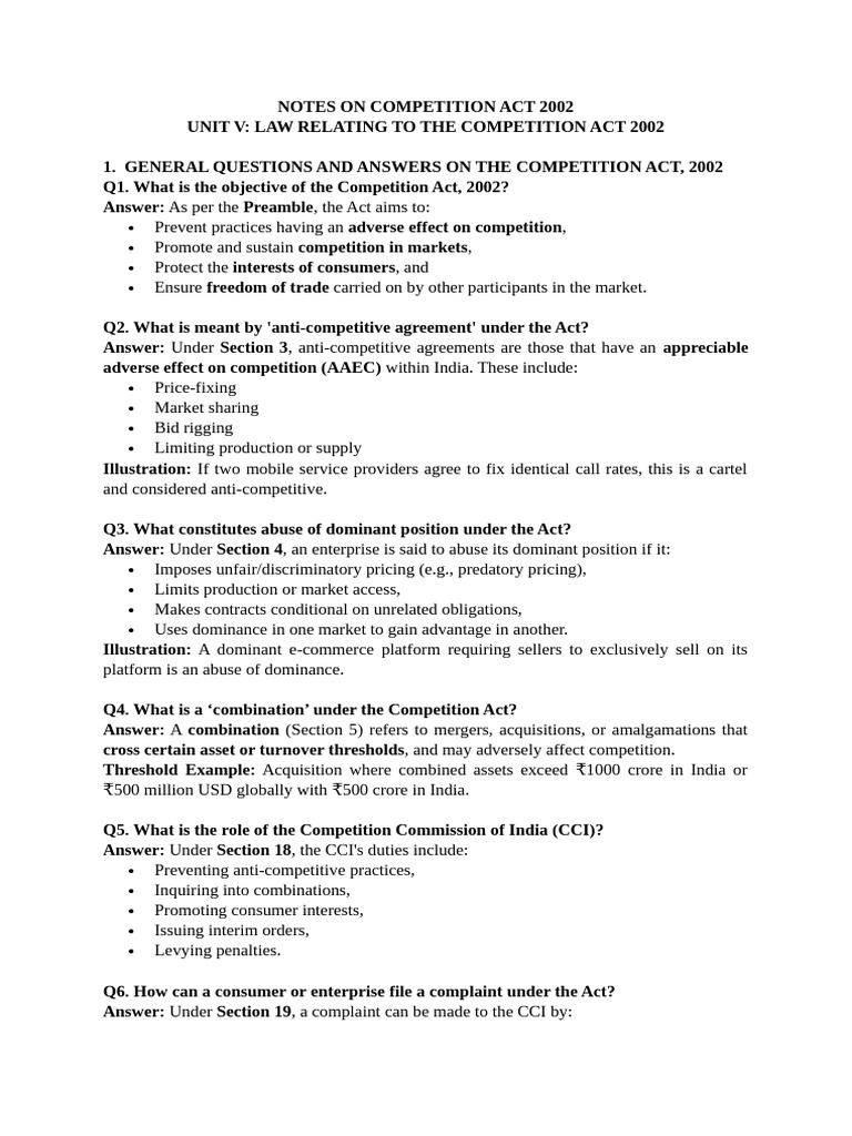 Overview of Competition Act 2002 | PDF | Mergers And Acquisitions ...