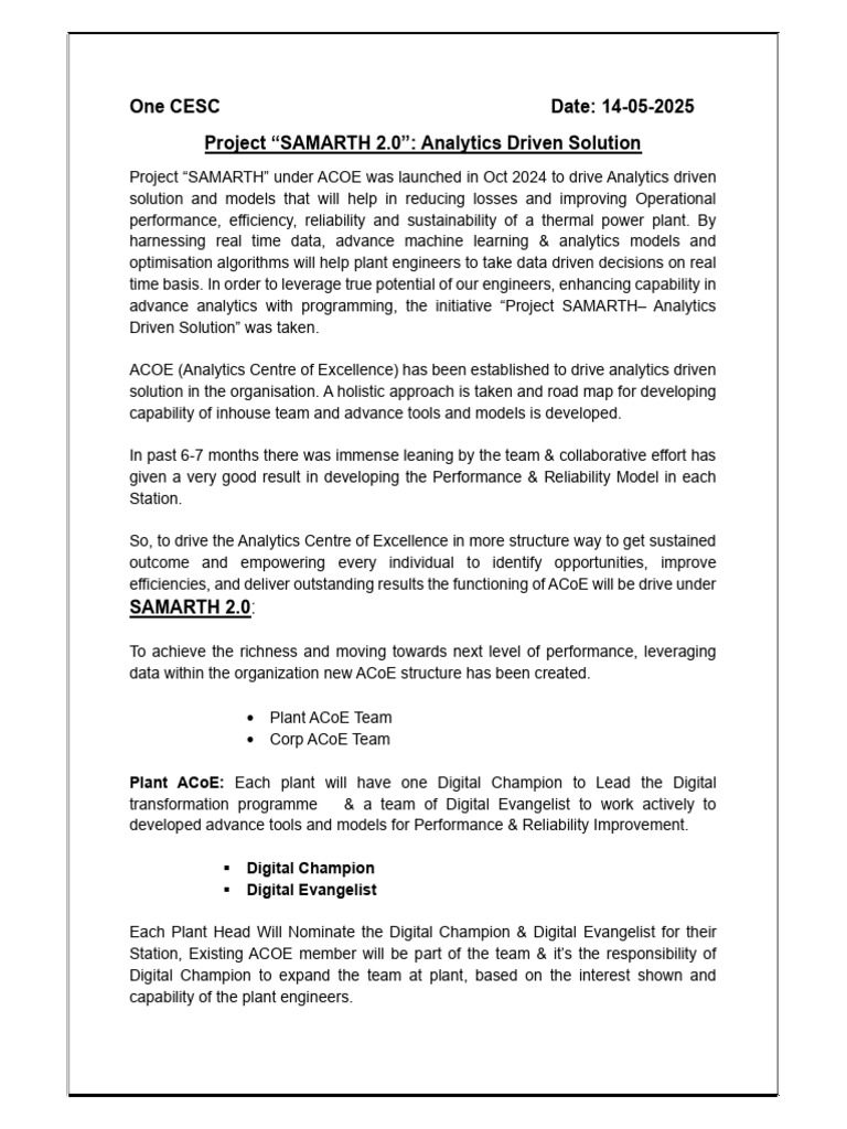 Project SAMARTH 2.0 Analytics Driven Solution | PDF | Analytics | Reliability Engineering