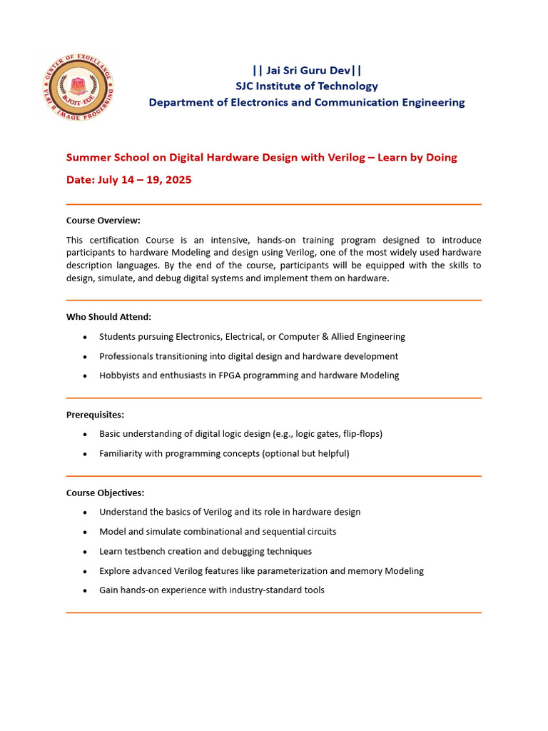 Summer School On Hardware Modeling Using Verilog - A Hands On Approach | PDF | Field ...