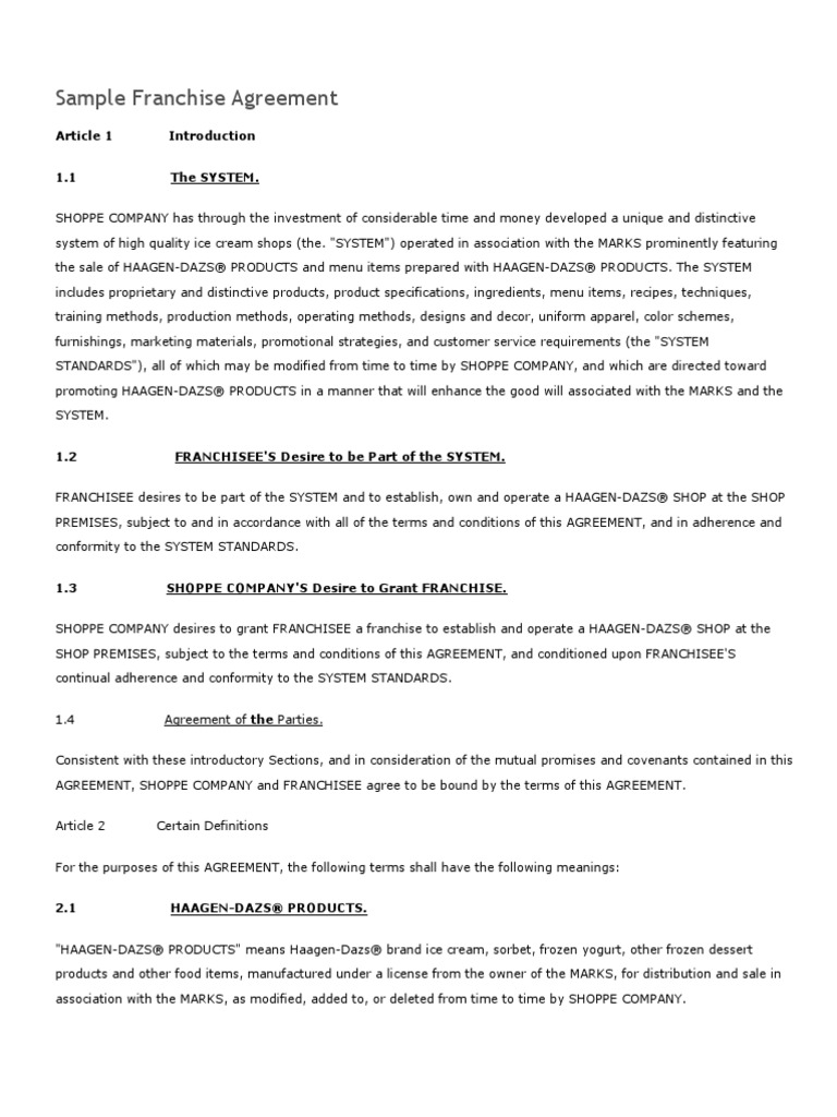 Sample Franchise Agreement | PDF | Franchising | Royalty Payment