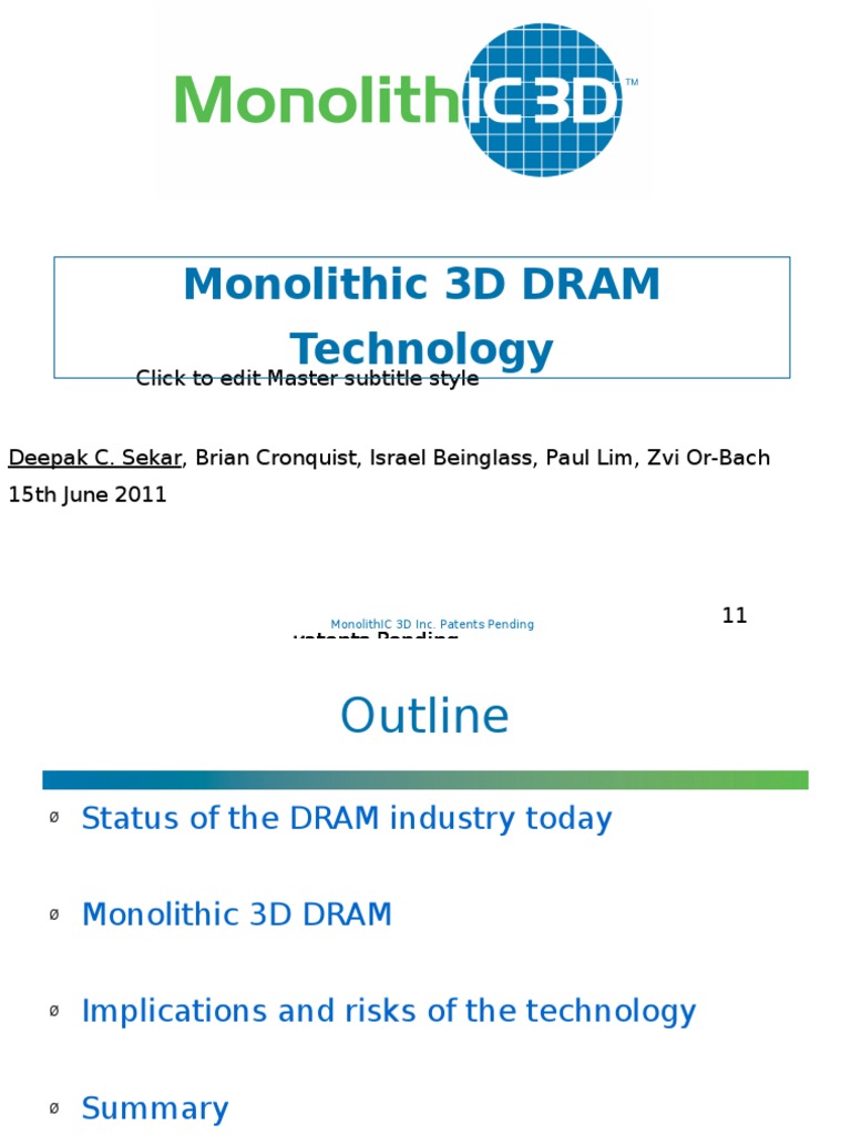 Monolithic 3D DRAM Technology: Click To Edit Master Subtitle Style ...