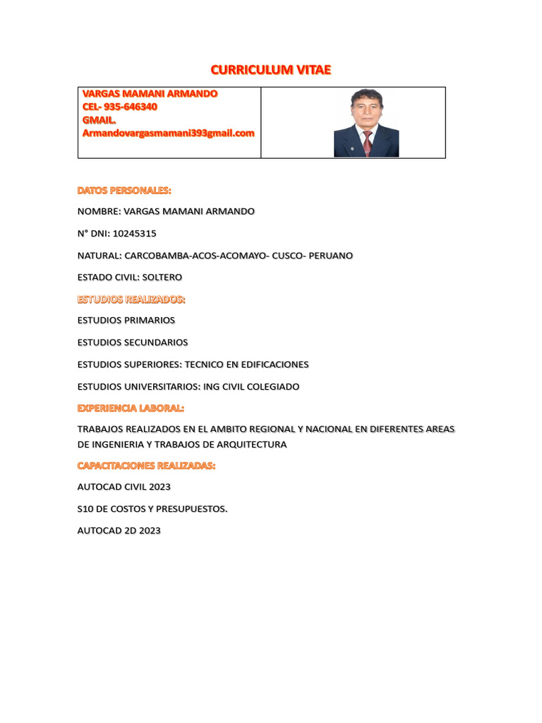 Curriculum Ing Armando 2024 | PDF