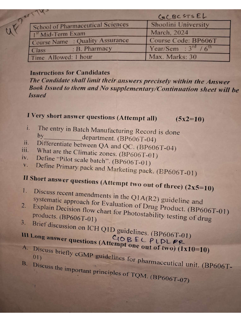 6th Sem Question Paper | PDF