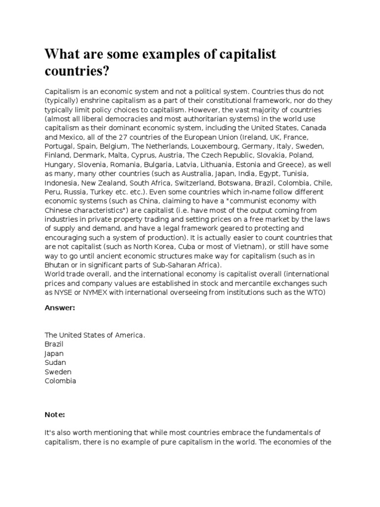 What Are Some Examples of Capitalist Countries?: Answer | PDF ...
