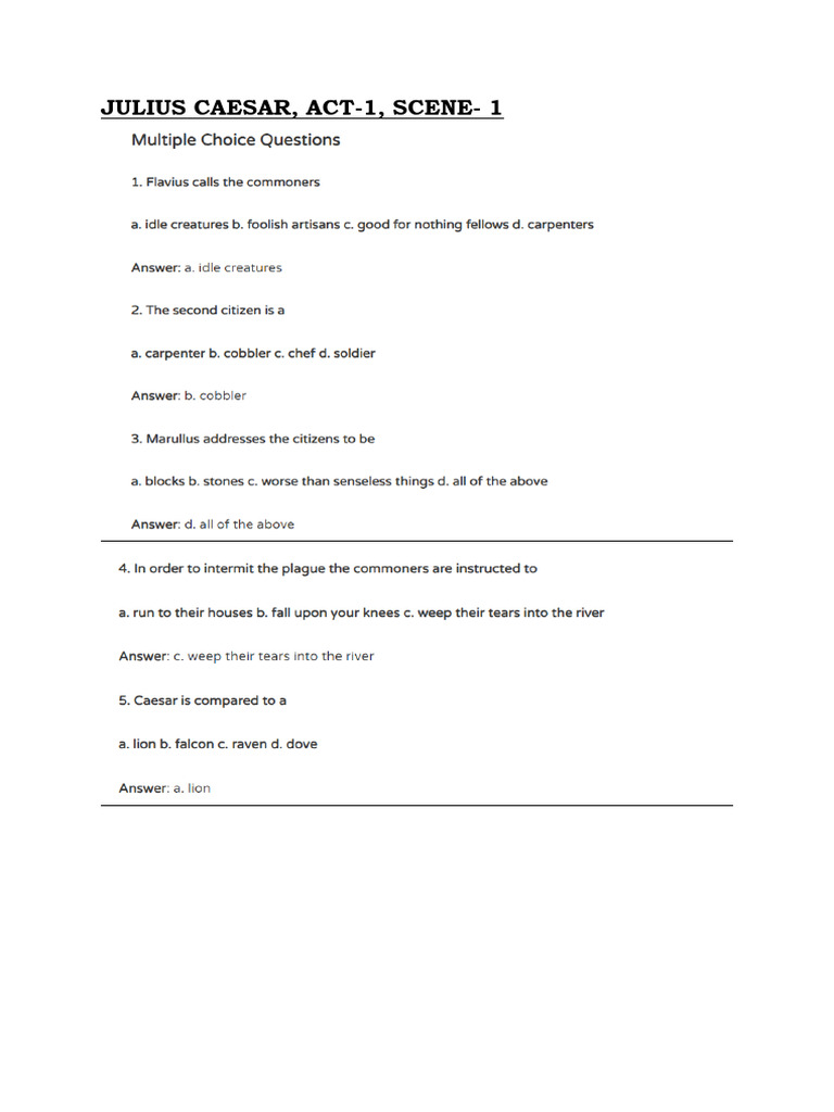 Julius Caesar, Act 1, SC 1, Notes | PDF