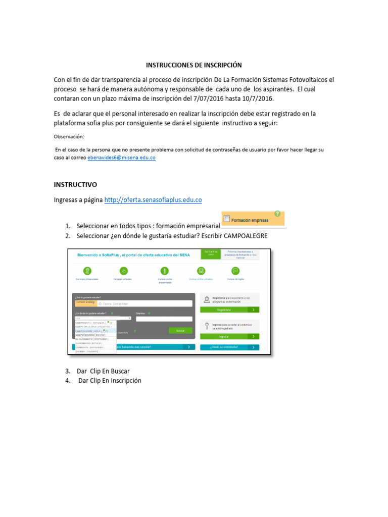 Instrucciones de Inscripción | PDF