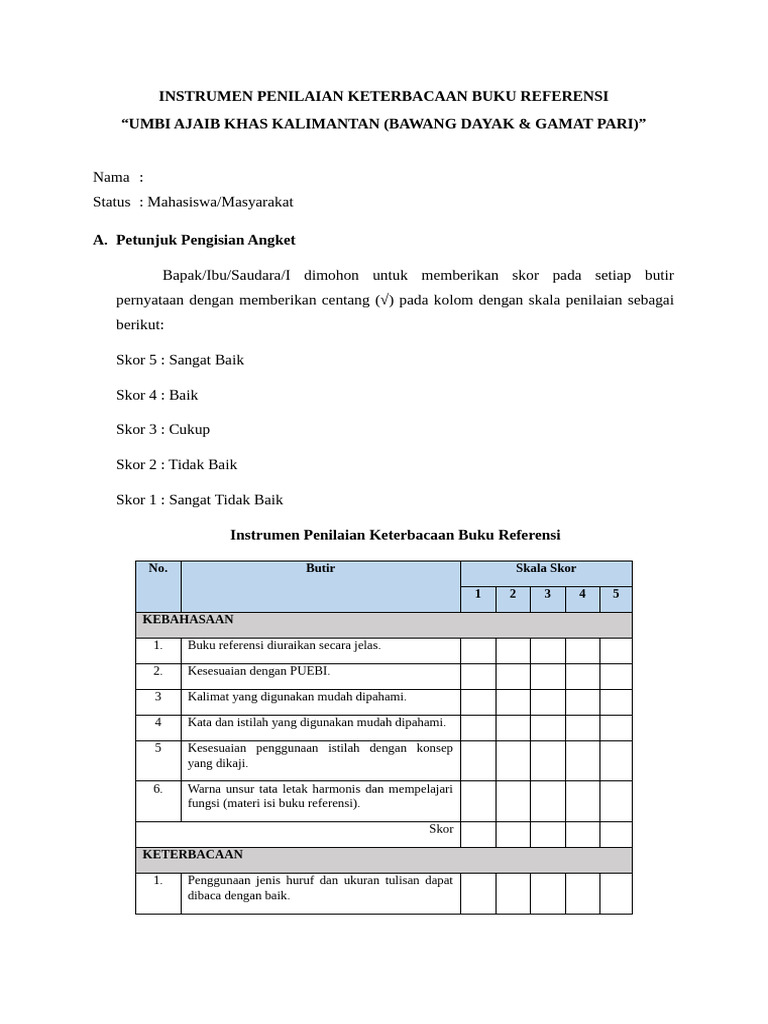 Instrumen Penilaian Keterbacaan Buku Referensi | PDF