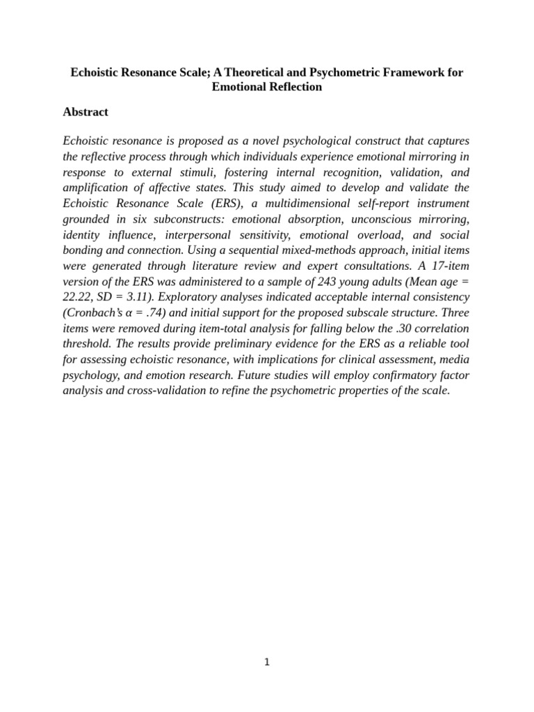 Echoistic Resonance Scale: Emotional Reflection | PDF | Cronbach's ...