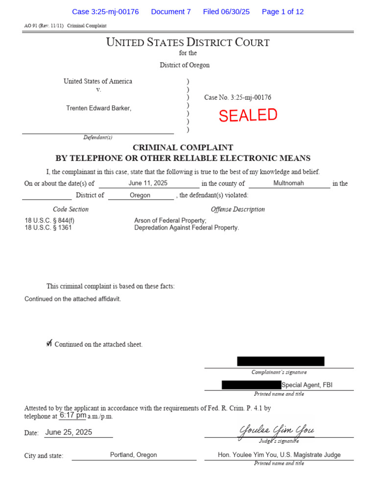 Trenten Barker's Arson Charges | PDF | Complaint | Common Law