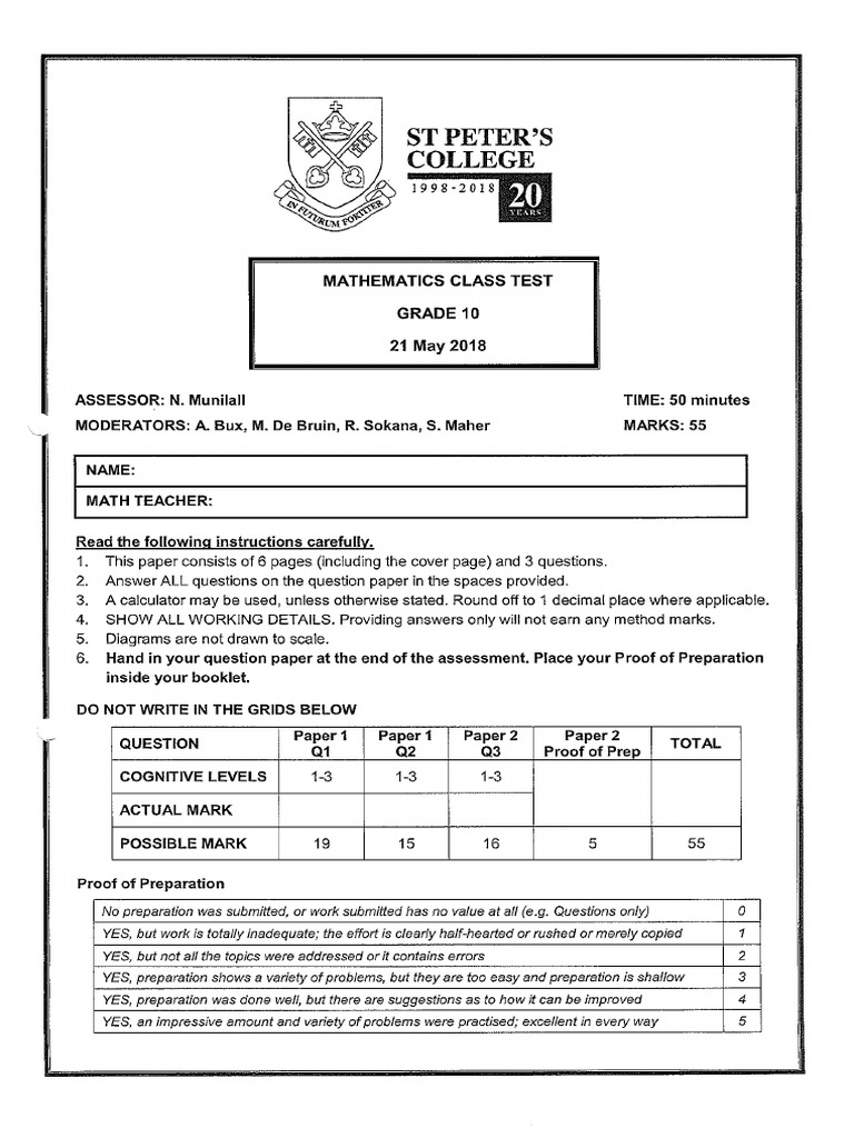 Gr10 201805 ClassTest | PDF