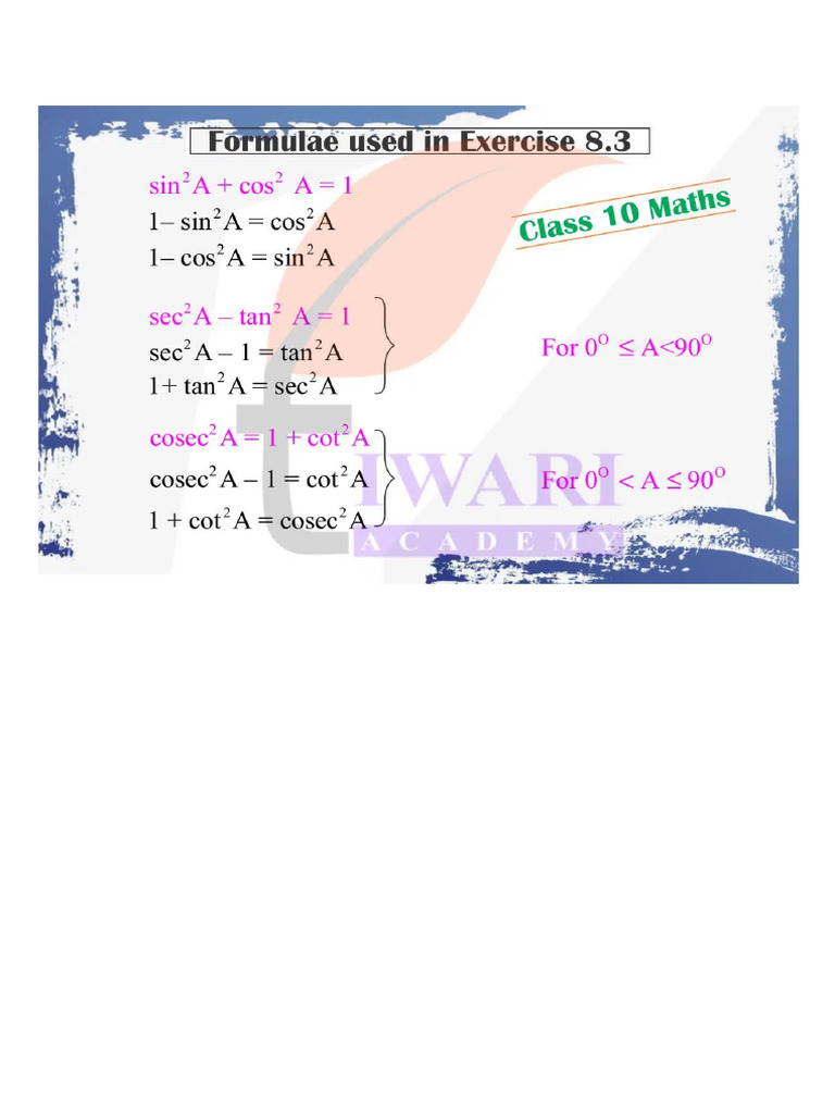 Trigonometry Ex 8.3 Formulaes | PDF