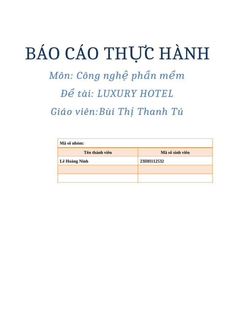 Báo Cáo TH C Hành: Môn: Công NGH PH N M M Đ Tài: Luxury Hotel Giáo Viên:bùi TH Thanh Tú | PDF