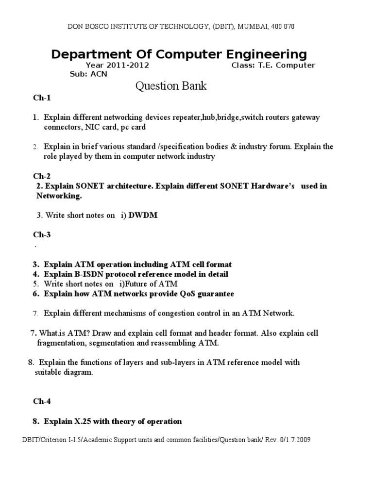 ACN Question Bank | PDF | Asynchronous Transfer Mode | Communications ...