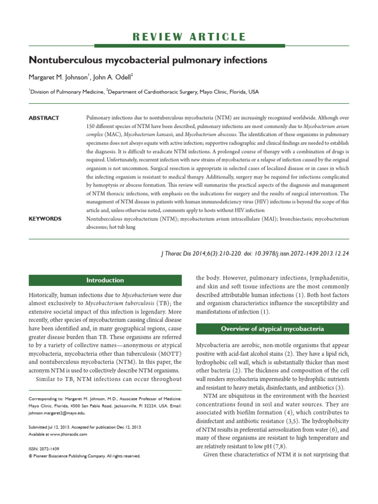 Nontuberculous Mycobacterial Pulmonary Infections | PDF | Mycobacterium | Infection