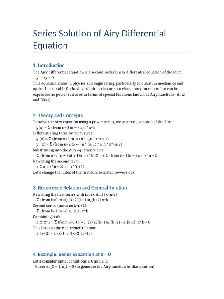 Series Solution of Airy Equation | PDF