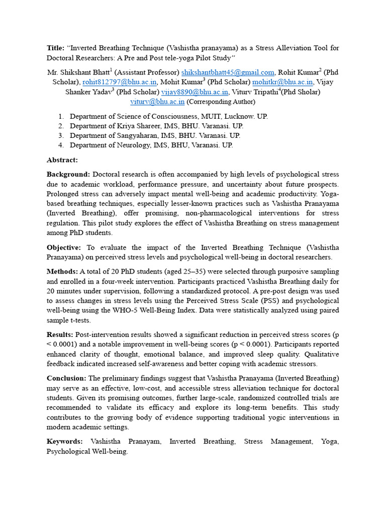 Abstract Vashistha Pranayama | PDF | Psychology | Behavioural Sciences