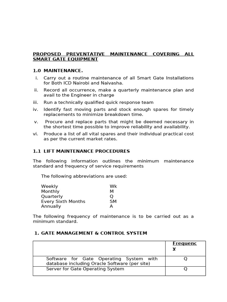 Proposed Preventative Maintenance Covering All Smart Gate Equipment | PDF