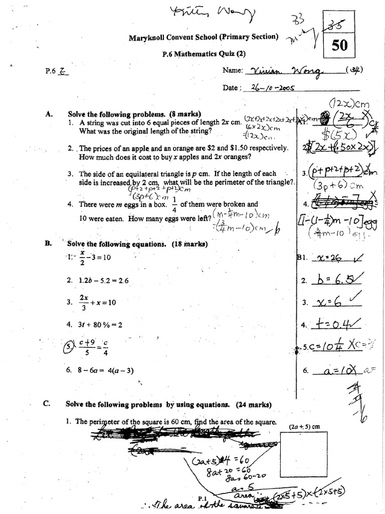 Maths P6 Quiz 2a | PDF