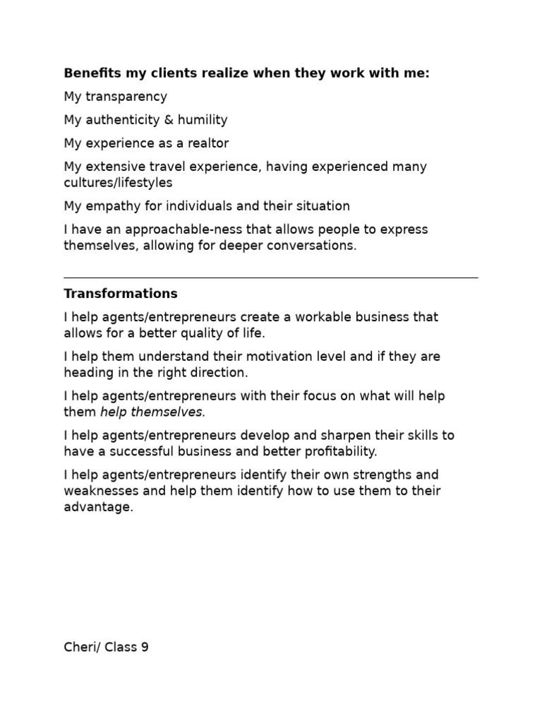 20 Benefits My Clients Realize When They Work With Me | PDF