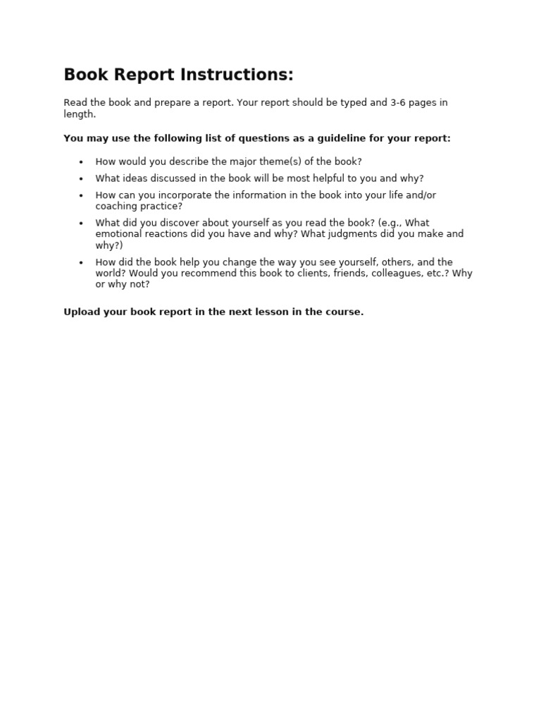 Book Report Instructions | PDF