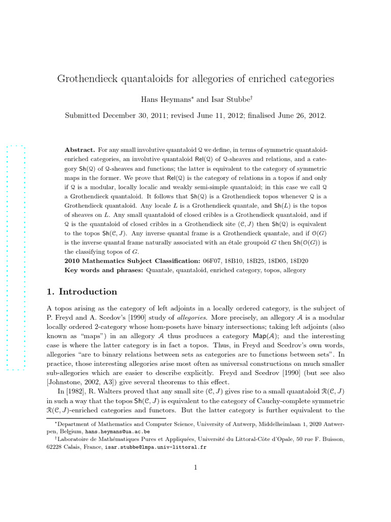 Grothendieck Quantaloids Explained | PDF | Mathematics | Mathematical ...