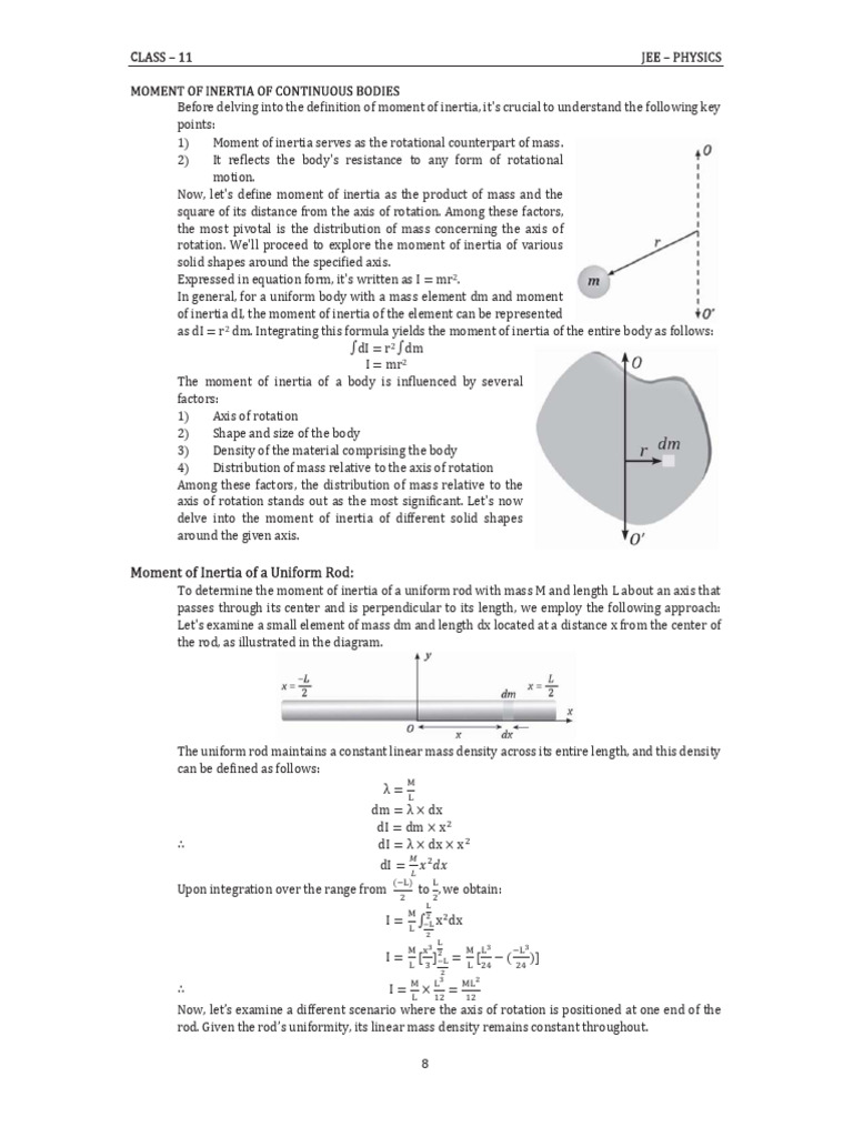 JEE Phy CH 12 Moment - Inertia - Continuous - Bodies | PDF