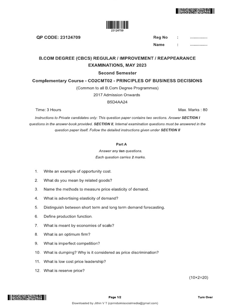 Co2cmt02 - Principles of Business Decisions 2023 | PDF