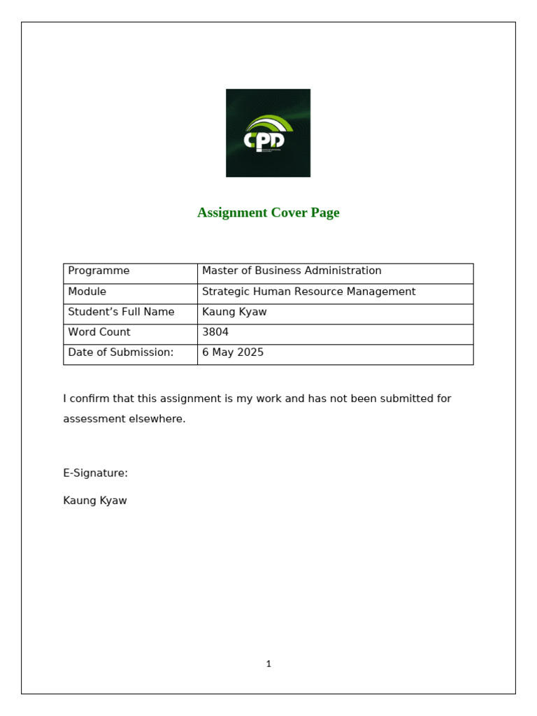 Kaung Kyaw Strategic Human Resource Management 6 May 2025 | PDF ...