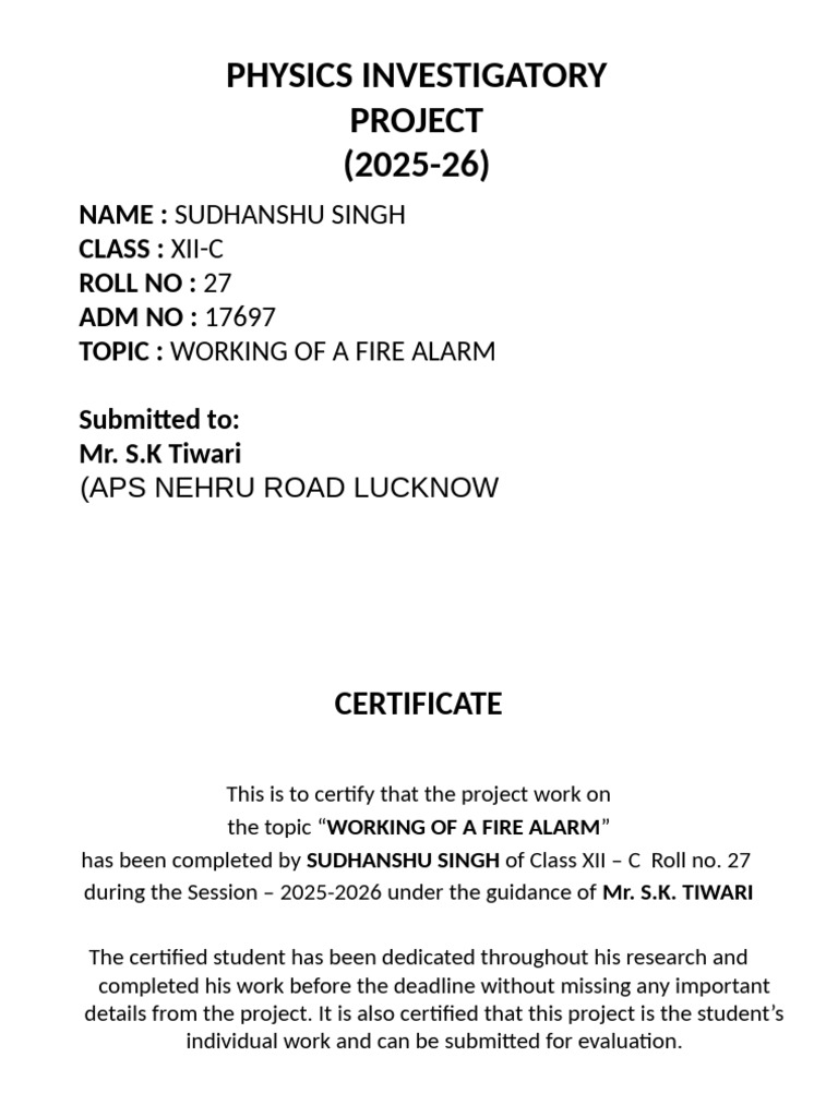 Certificate for Fire Alarm Project | PDF