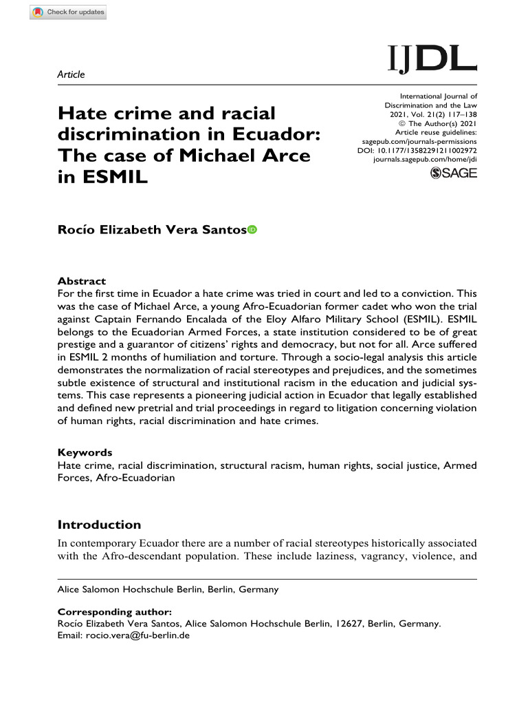 Rocío Elizabeth Vera Santos (2021) Hate Crime and Racial Discrimination ...