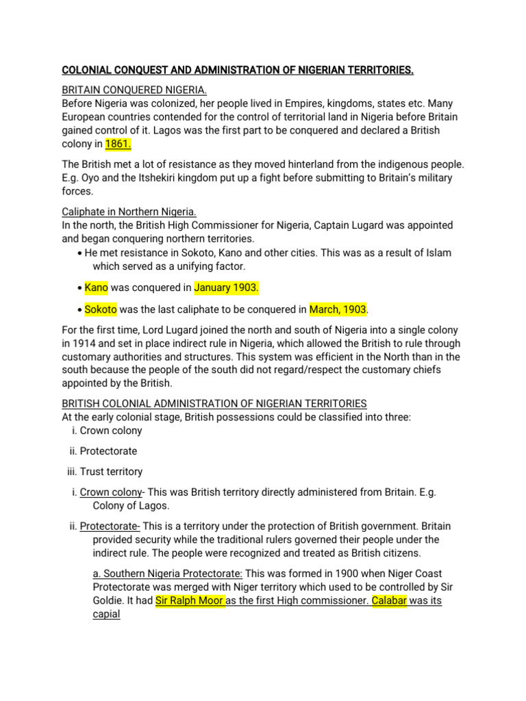 Week 9 British Colonial Administration of Nigerian Territories 1 | PDF
