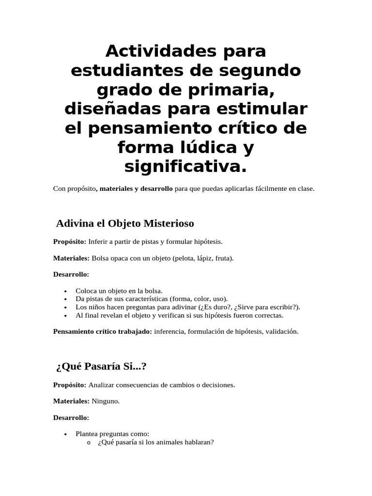 Actividades para Estudiantes de Segundo Grado de Primaria | PDF ...