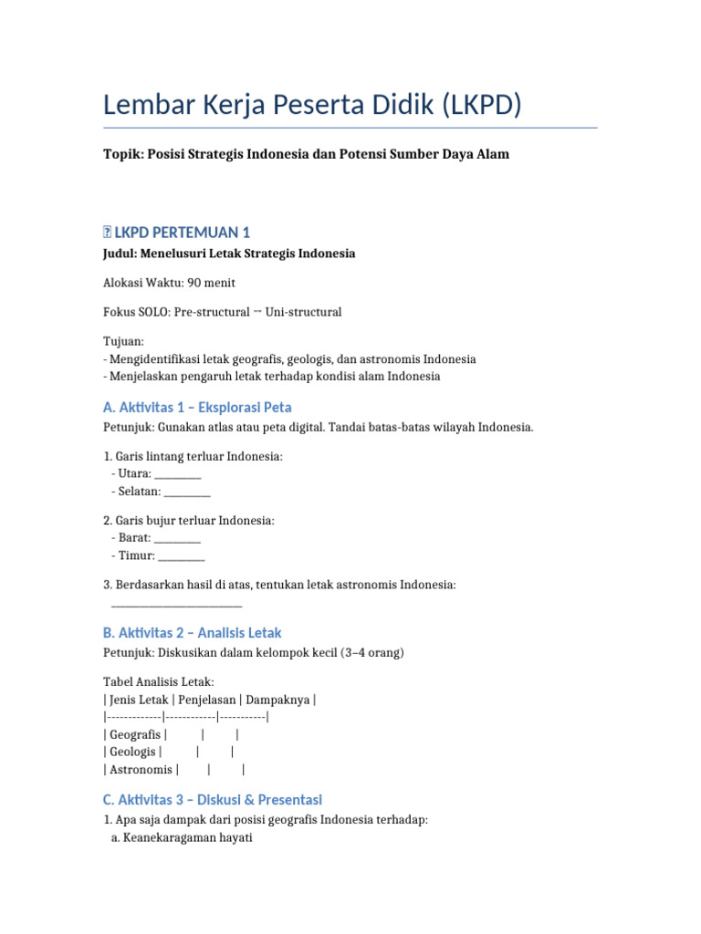 Modul Ajar LKPD Posisi Strategis Indonesia | PDF