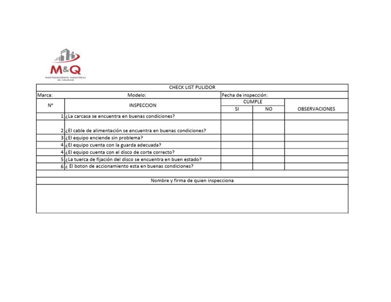 Check List Pulidor | PDF