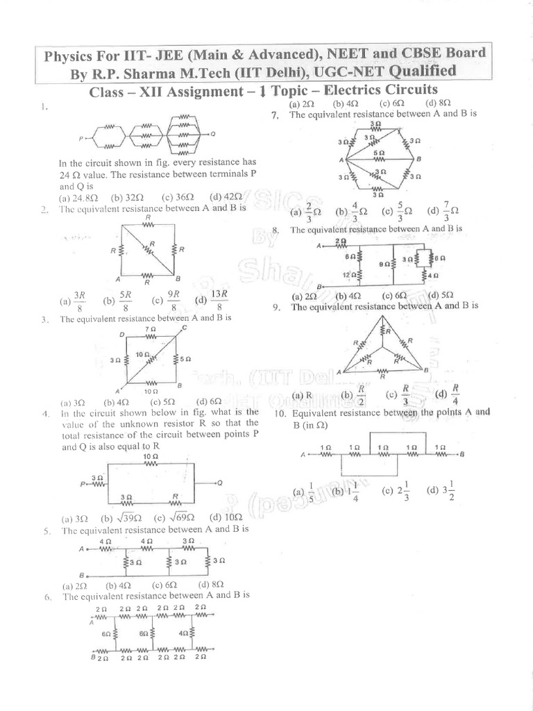 Class Xii Assignment 1 Electric Circuit | PDF