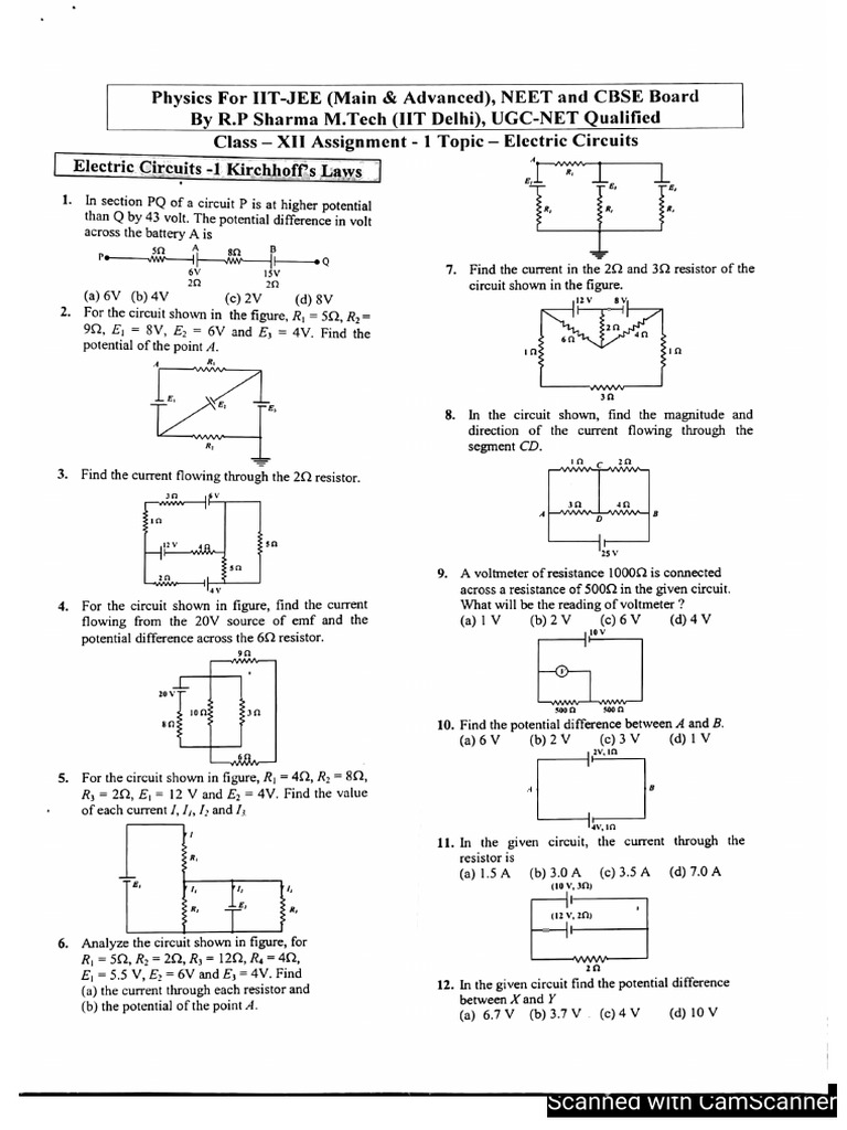 Class XII Assignment - 1 Electric Circuits | PDF