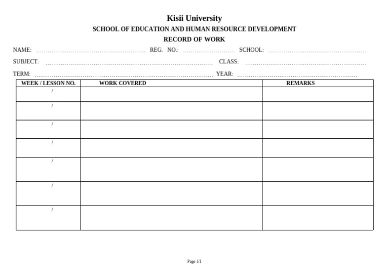 Record of Work Template | PDF