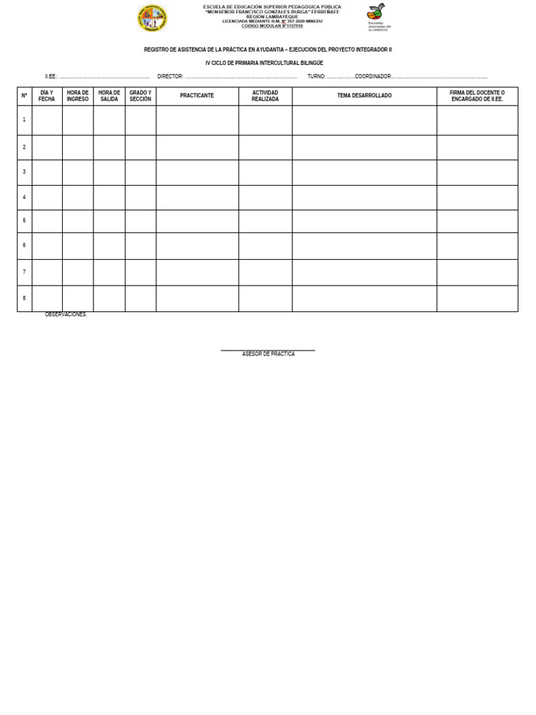 Registro de Asist. Practica Iv | PDF