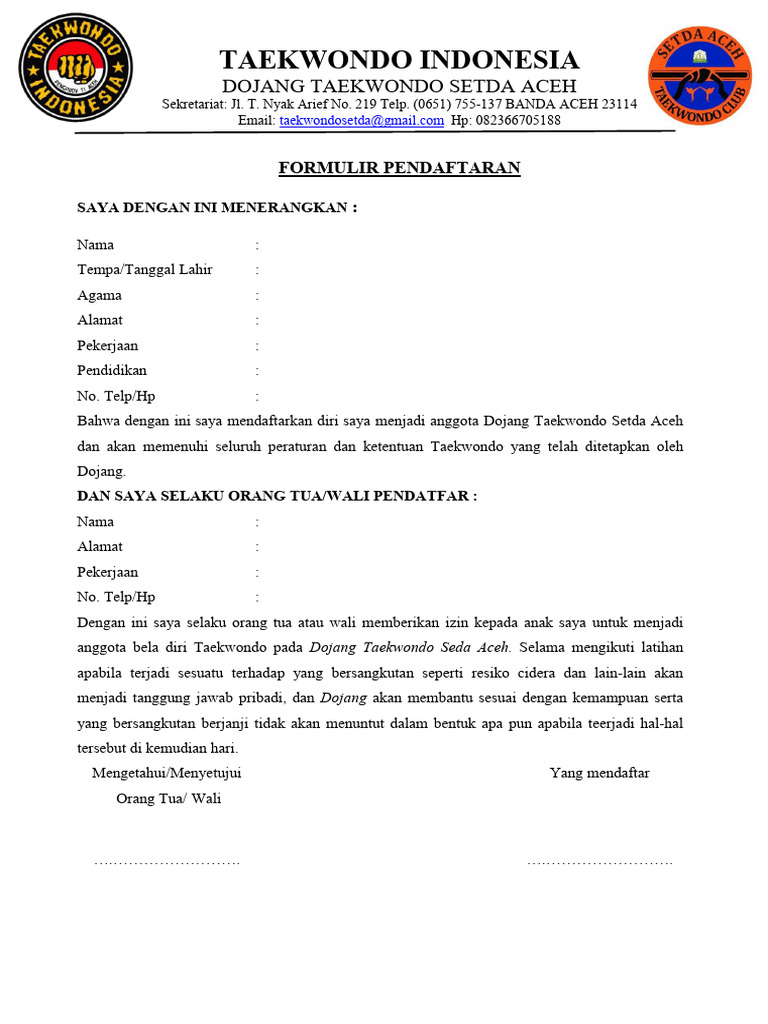 Formulir Pendaftaran Setda | PDF