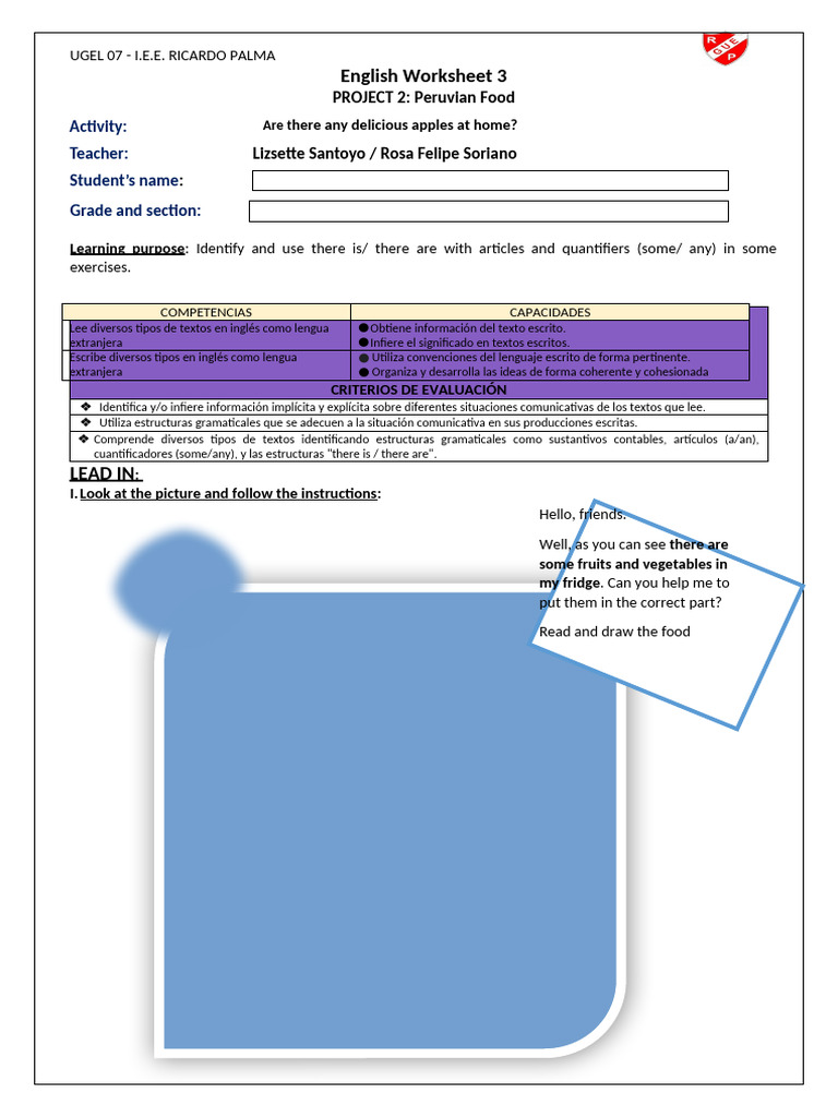 Project 2 Worksheet 3 3 Grado | PDF | Foods